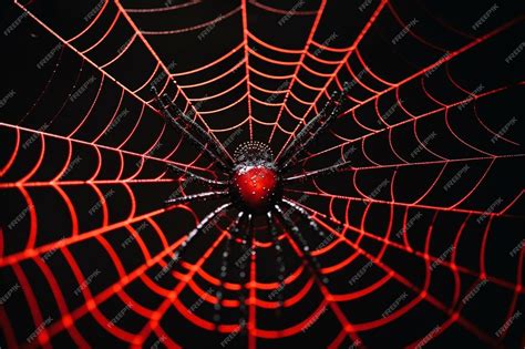 Premium Photo Spider Web With A Red Spider Web In The Middle