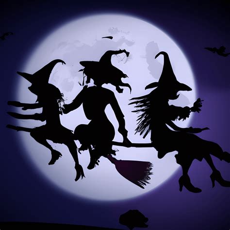 Scary Witches Riding Brooms At Night · Creative Fabrica