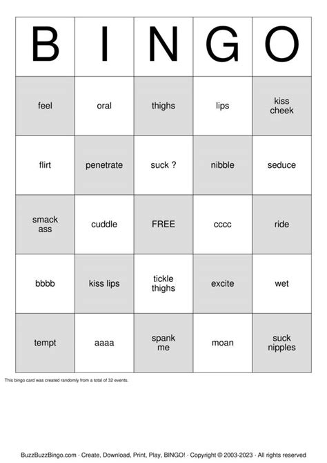 Sex Bingo Cards To Download Print And Customize