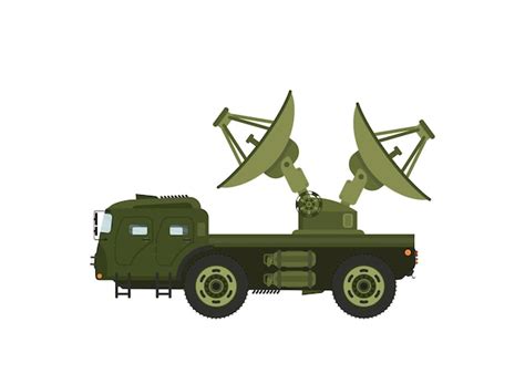 Green Military Vehicle With Radar To Scan The Enemy Aircraft And The