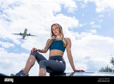 A Beautiful Blonde Model Enjoys A Summers Day While A Commercial