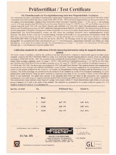 Ferrite Test Certificate Pdf