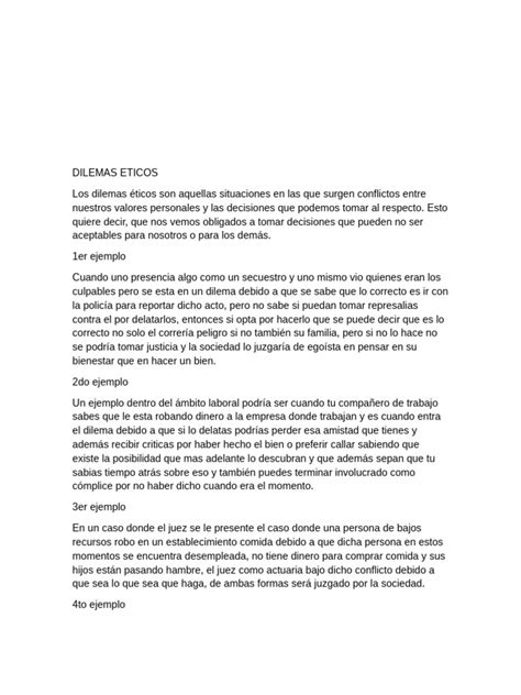 Dilemas Éticos Ejemplos Y Reflexiones Pdf
