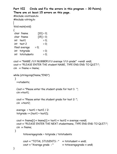 Solved Part Vii Circle And Fix The Errors In This Program