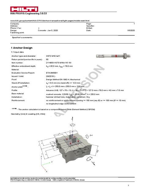 Hilti Anchor Design And Calculations Pdf Deformation Engineering