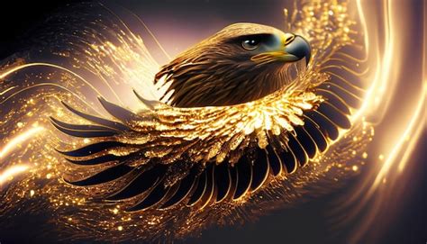 Premium Photo A Golden Eagle Flying In The Sparkle Glitter Background