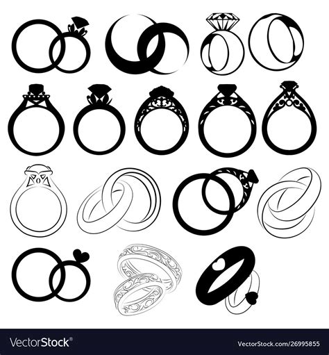 Set Wedding Rings Collection Engagement Royalty Free Vector