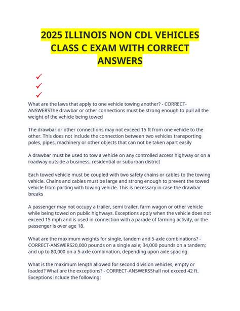 2025 Illinois Non Cdl Vehicles Class C Exam With Correct Answers Exams Advanced Education