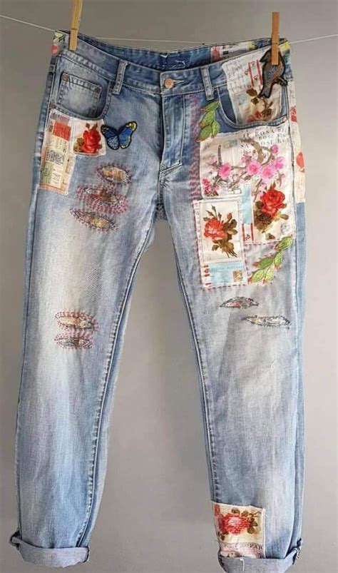 Vintage Style Jeans Patch Vintage Straight Leg Upcycled Jeans Spring