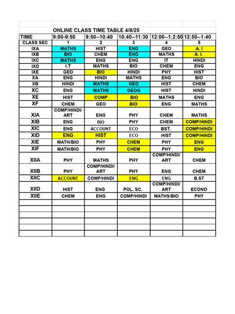 Updated Class Wise Time Table 2025 26 New Xlsx 1 Pdf