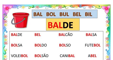 Bel Cardozo Fichas De Leitura 1º Ano Palavras Com Bal Bel Bil Bol