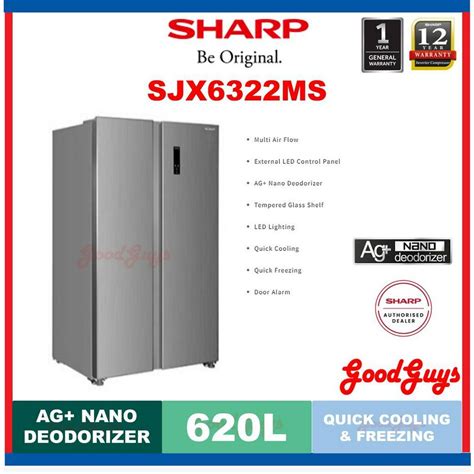 Sharp Sjx6322ms 620l Side By Side Refrigerator Ag Nano Deodorizer