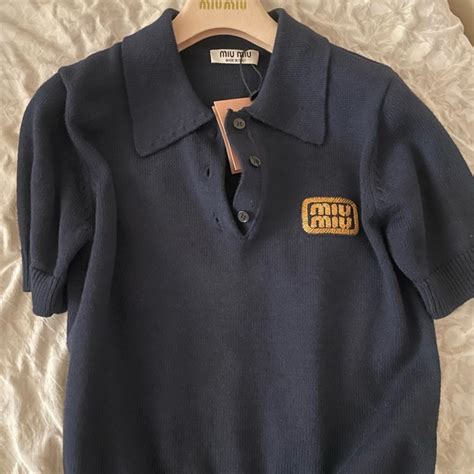 Miu Miu Tops Miu Miu Blue Polo Shirt Classic Knit Design Poshmark