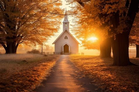 Rural Churches Or Chapels With Graveyards Ablaze With Autumn Colors