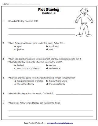 Chapter Book Question Worksheets Flat Stanley Flat Stanley
