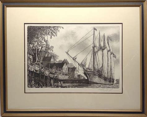 Alan Jay Gaines Alan Jay Gaines The Schooner Signed Engraving 1976 Mutualart