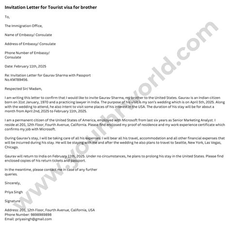 Wedding Invitation Letter For Immigration