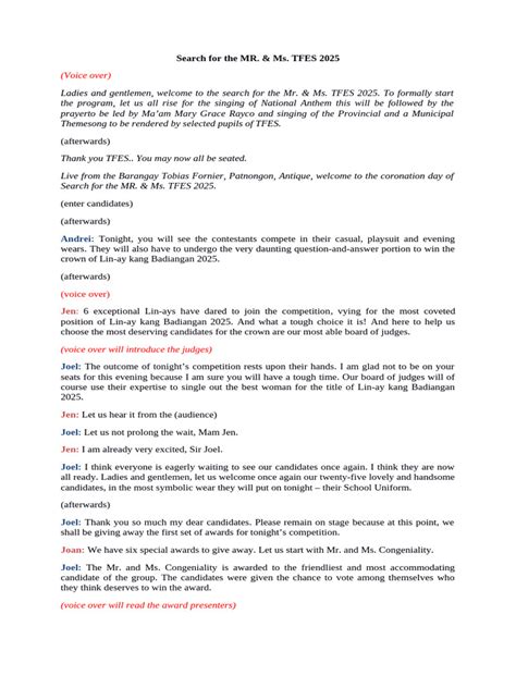 Emcee Script For Pageant Pdf