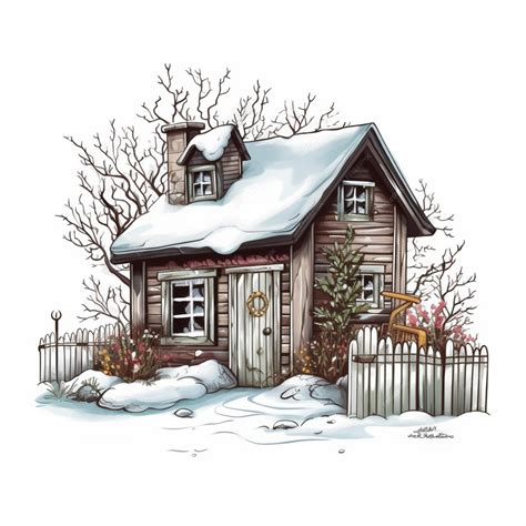 Premium Ai Image A Drawing Of A House With Snow On The Roof And A