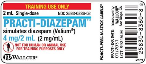 Anatomy Lab Practi Diazepam 4 Mg2 Ml 2 Ml Vial Label Simulated