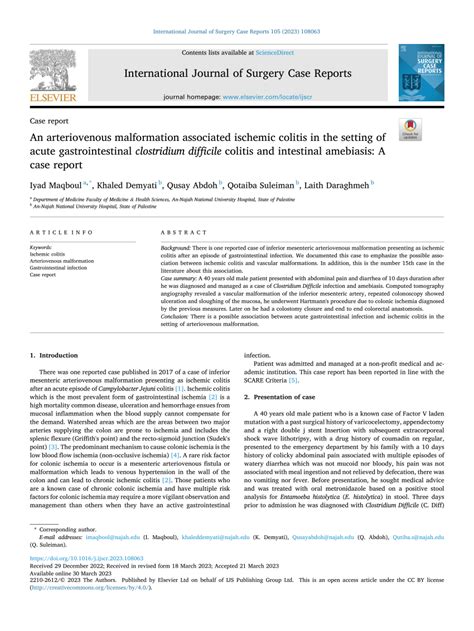 Pdf An Arteriovenous Malformation Associated Ischemic Colitis In The