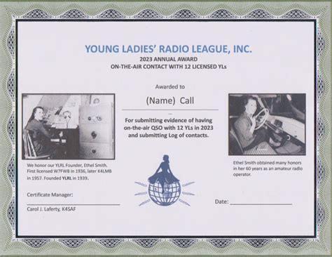 Certificates Young Ladies Radio League