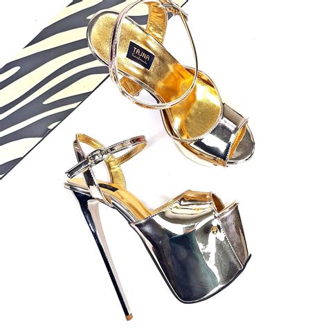 Gold Mirror Metallic Heel Sandals Metallic High Heels Platform High
