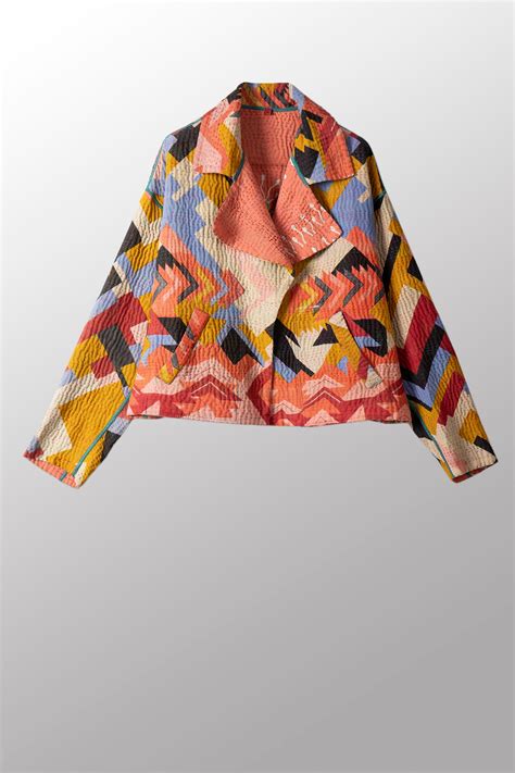 Vintage Cotton Kantha Lapeled Single Short Jacket Cv4087 0002m