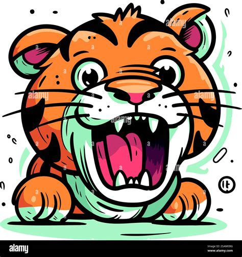 Funny Cartoon Tiger Vector Illustration Isolated On White Background