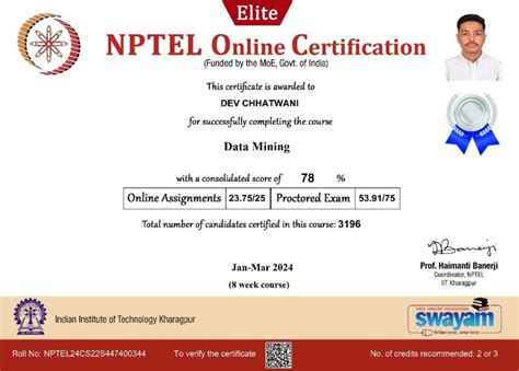I Am Enthralled To Share The Completion Of Nptel Certification In Data