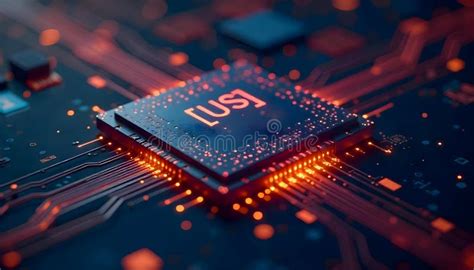 Usa Microchip Depicted On A Dark Backdrop With Intricate Red And Blue