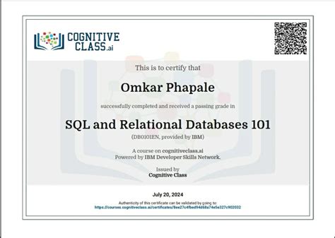 Completed Sql And Relational Database Course By Ibm Omkar Phapale