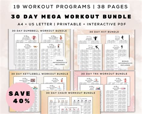 30 Day Mega Workout Bundle Printable Interactive Pdfs 5 Bundles 19