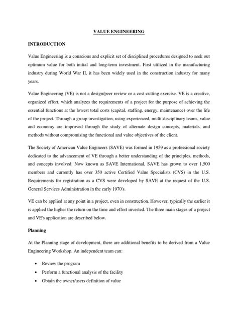 Value Engineering Pdf Evaluation Engineering
