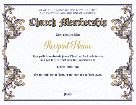 Editable Church Membership Certificate Template Printable Certificate