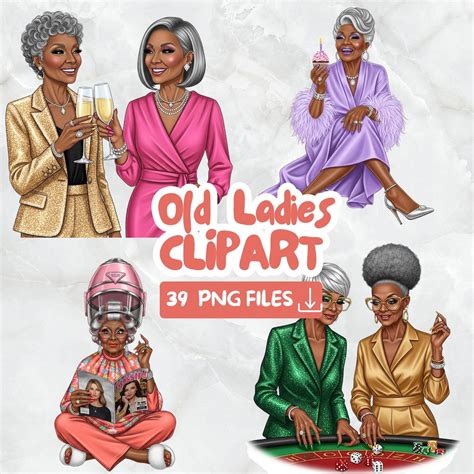 Black Grandma Clipart Bundle Funny Old Lady Png Images Digital