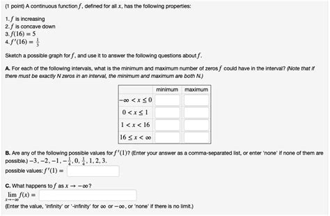 Solved 1 Point A Continuous Function F Defined For All X