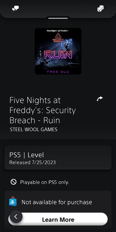 The Playstation App Says The Fnaf Security Breach Dlc Is Only Available