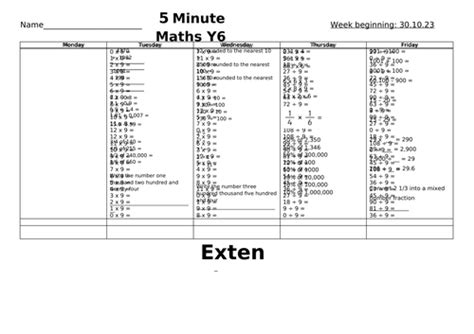 Minute Maths Year 6 Y6 Daily Arithmetic Starter Autumn Full Term
