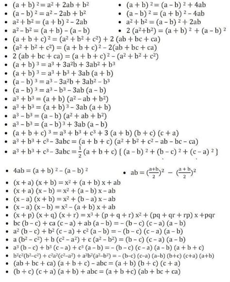 Basic Algebraic Formulas Artofit