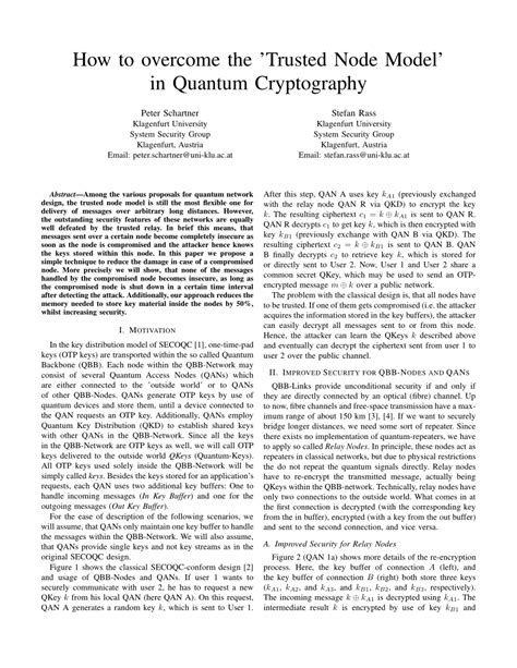 Pdf How To Overcome The Trusted Node Model In Quantum Cryptography