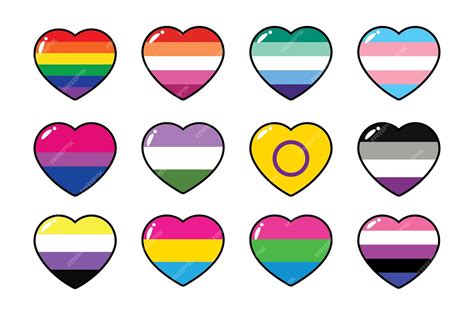 Premium Vector Lgbtqia Heart Shape Pride Flag Flat Design Icon Set