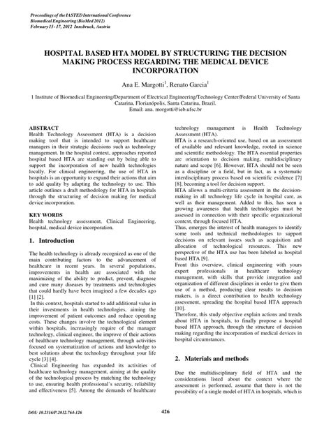 Pdf Hospital Based Hta Model By Structuring The Decision Making