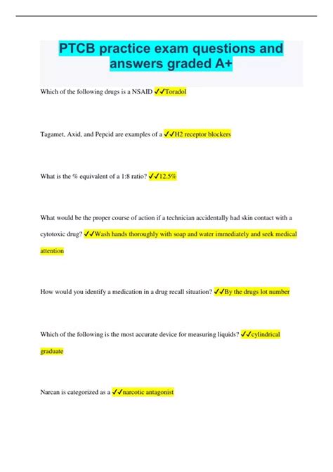 Ptcb Practice Exam Questions And Answers Graded A Ptcb Stuvia Us