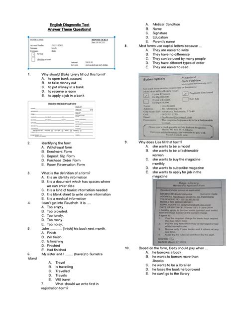 English Diagnostic Test Answer These Questions Pdf Books