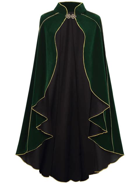 Grajtcin Womens Medieval Cloak Stand Collar Deluxe Velvet Gold Trim Cape For Adult In 2025