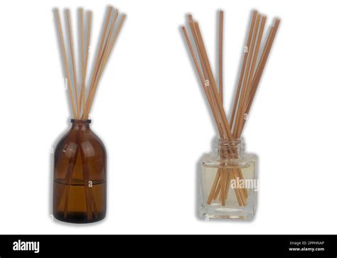 Two Incense Air Freshener Reed Diffuser Bottles On White Background