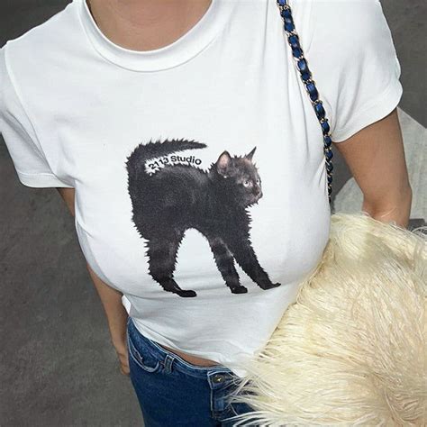 Black Cat Crop Top Preppy Fabrics Print Crop Tops Infant Tees