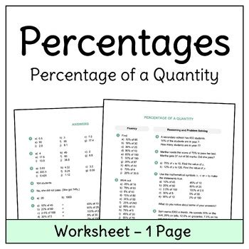 Percentage Of A Quantity Worksheet By Hazel Learning Tpt