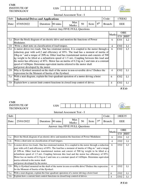 Iat I Question Paper With Solution Of 17ee82 Industrial Drives And Applications May 2022 Dr